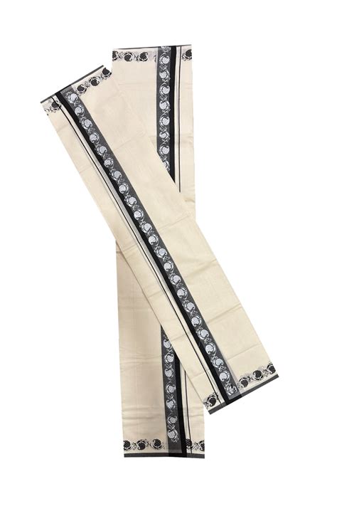 Kerala Cotton Set Mundu Mundum Neriyathum With White Paisley Block P