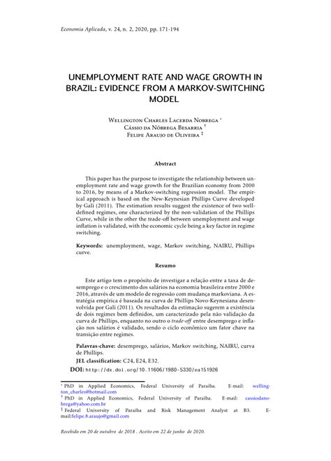 Pdf Unemployment Rate And Wage Growth In Brazil Evidence From A Markov Switching Model