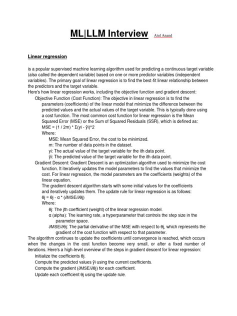 Ml Llm Interview Linear Regression Pdf Support Vector Machine