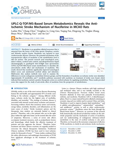 Pdf Uplc Q Tofms Based Serum Metabolomics Reveals The Anti Ischemic