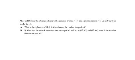 Solved Alice And Bob Use The Elgamal Scheme With A Common