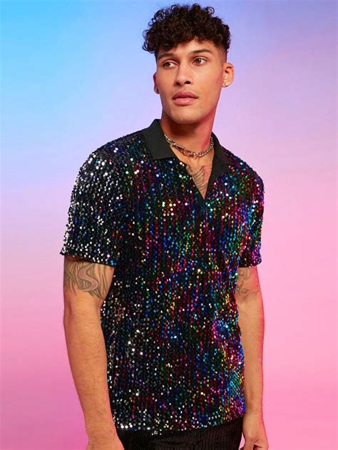 Shein Men Sequin Decor Polo Shirt Party Outfit Men Night Out Outfit