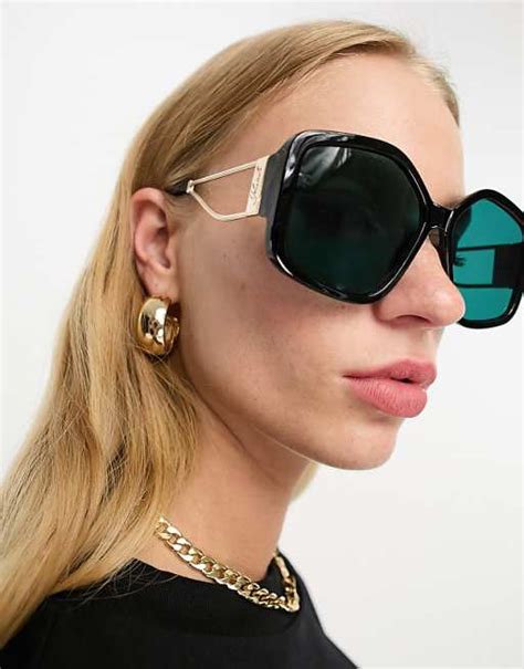 River Island Oversized Angular Sunglasses In Black Asos