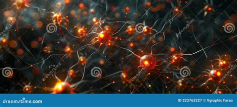 Neurons With Glowing Connections In A Network Close Up View Neural Communication And Brain
