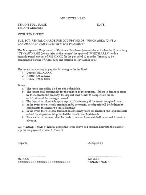 Tenancy Letter Sample Pdf