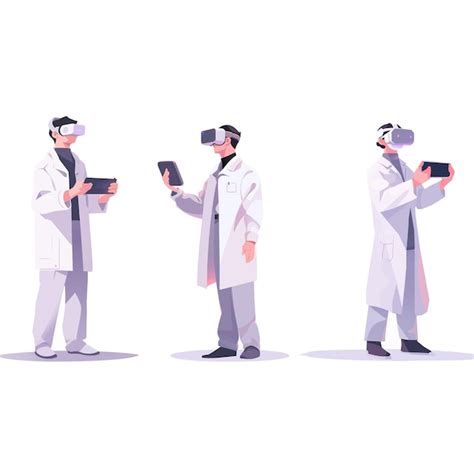 다양한 자세의 의사들은 원격 진단을 위해 Vr을 사용합니다 프리미엄 벡터