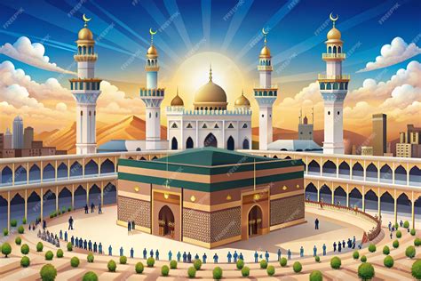 Premium Photo Kaaba Vector Eid Adha Mubarak Pilgrimage Hajj Steps In