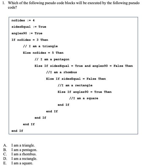 Solved 1 Which Of The Following Pseudo Code Blocks Will Be