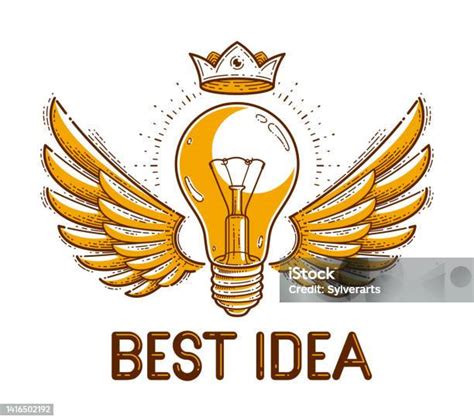 날개 달린 전구 창조적 인 아이디어 개념 벡터 로고 또는 아이콘 또는 엠블럼 트렌디 한 선형 스타일 왕족에 대한 스톡 벡터 아트 및 기타 이미지 Istock