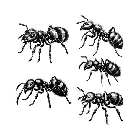 Vintage Engraving Isolated Ant Set Ink Sketch Black And White Engrave