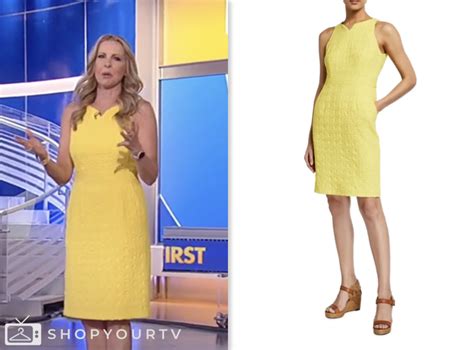 Fox And Friends May 2024 Cheryl Casones Yellow Jacquard Sheath Dress
