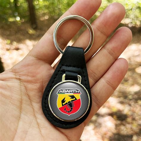 Fiat Abarth Leather Keychain Carbon Classic Logo Keychains