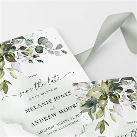 Eucalyptus Save The Date Template Instant Download 100 Etsy