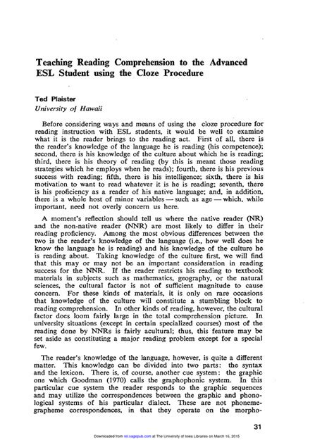 Plaister 1973 Download Free Pdf English As A Second Or Foreign Language English Language