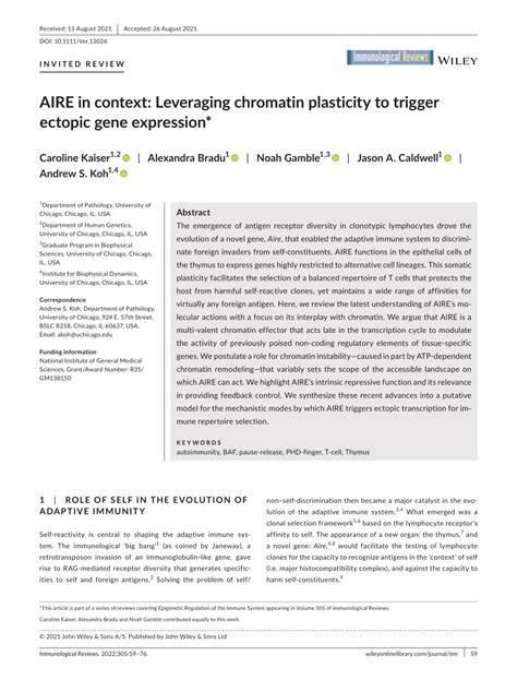 Aire In Context Leveraging Chromatin Plasticity To Trigger Ectopic