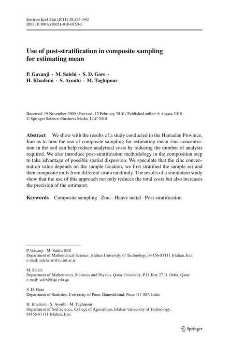 Pdf Use Of Post Stratification In Composite Sampling For Estimating Mean