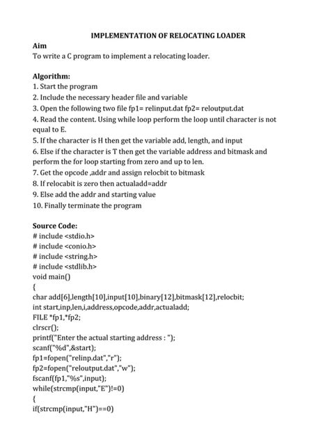 Implementation Of Absolute Loader Docx