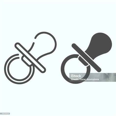 아이 젖꼭지 라인과 글리프 아이콘입니다 아기 젖꼭지 벡터 그림 흰색에 격리 아이 Soother 개요 스타일 디자인 웹 및 응용