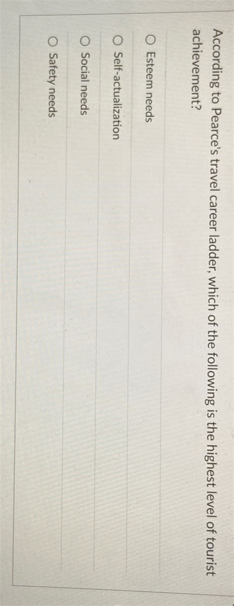 Solved According To Pearces Travel Career Ladder Which Of