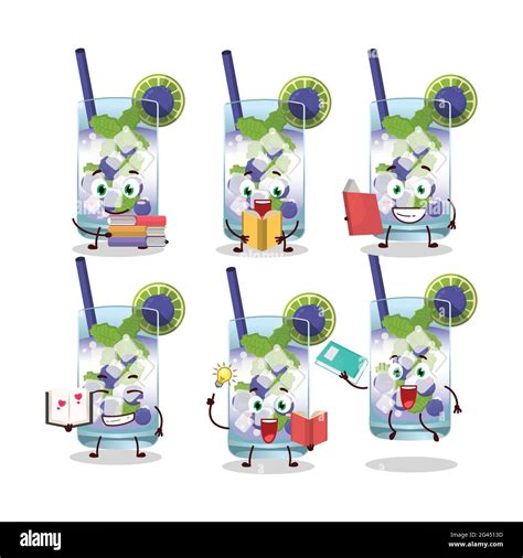 A Picture Of Blueberry Mojito Cartoon Character Concept Reading An