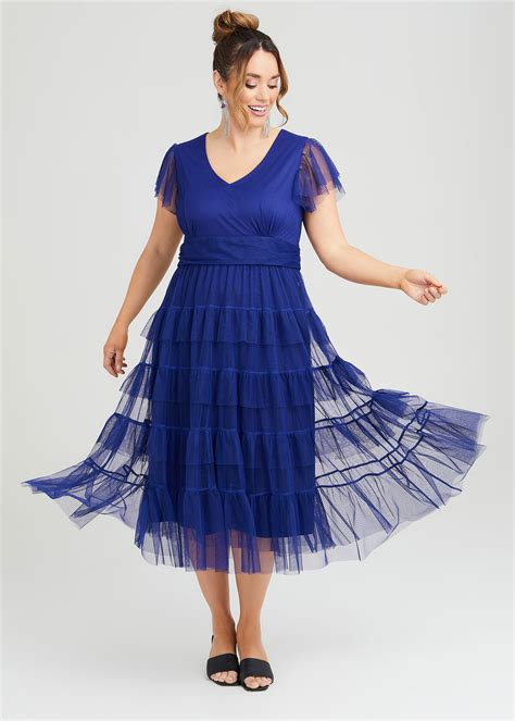 Shop Plus Size Cassandra Ruffle Mesh Formal Dress Blue Taking Shape Au