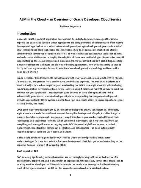 Alm Oracle Developer Cloud Service Pdf Platform As A Service Cloud Computing