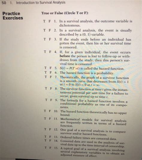 Solved Introduction To Survival Analysis True Or False Chegg