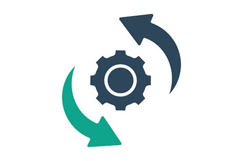 진행률 아이콘을 클릭합니다 단색 아이콘 스타일입니다 화살이 있는 기어 Swot와 관련된 아이콘입니다 비즈니스 요소 벡터 일러스트 레이 션 Swot 분석에 대한 스톡 벡터