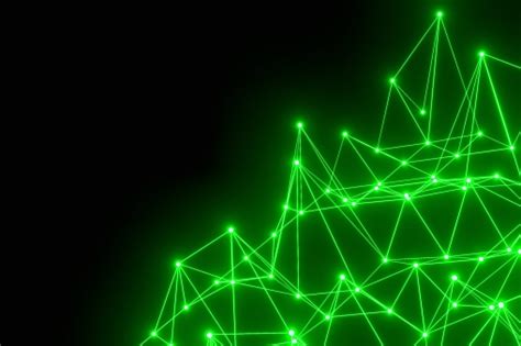 우주에서 의 기술 연결을 추상화합니다 점과 선을 연결하는 구조가 있는 배경입니다 빅 데이터 디지털 3d 렌더링 검은 배경에 컴퓨터 네트워크 과학 미래 녹색 색상입니다 0명에