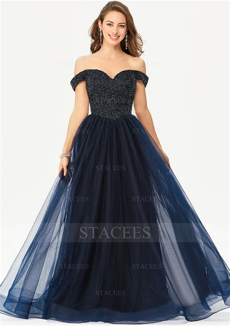 Ball Gown Off The Shoulder Tulle Satin Long Floor Length Prom Dress With Beading Prom Dresses
