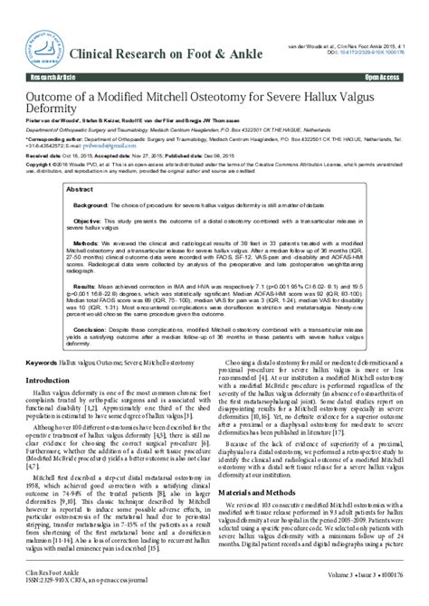 Pdf Outcome Of A Modified Mitchell Osteotomy For Severe Hallux Valgus Deformity