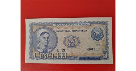 Bancnota 5 Lei 1952 Serie Albastra AUNC Arhiva Okazii Ro