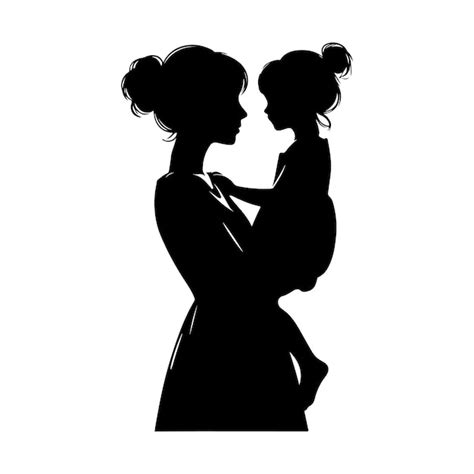 Silueta De Madre E Hija Ilustración Aislada Vectorial Vector Premium