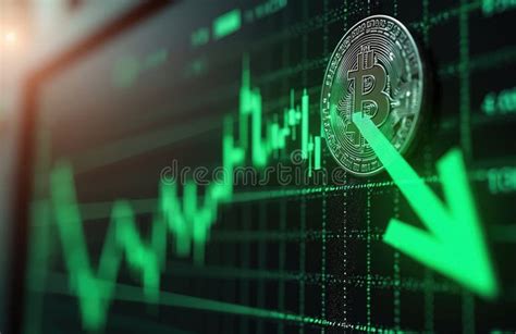 Bitcoin Cryptocurrency Price Chart With Green Arrow Down Downward