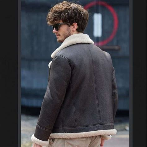 Denny Dora Mens Shearling Jacket Brown Leather Jacket Mens Pilot Jacket Natural Shearling