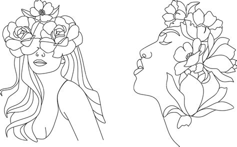 Rostro De Mujer Con Flores Line Art Logotipo De Belleza Femenina Elegante Vector Premium