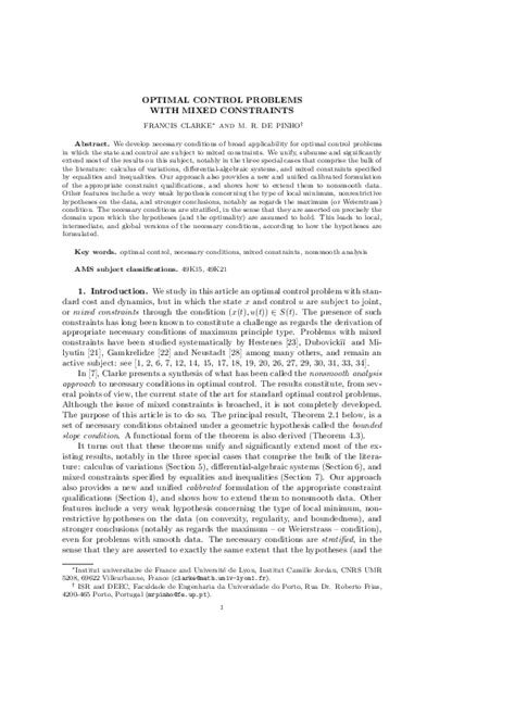 Pdf Optimal Control Problems With Nonsmooth Mixed Constraints