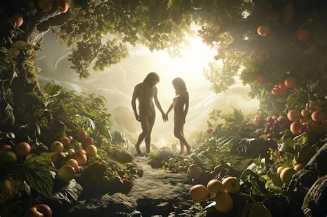 Premium Photo Adam And Eve In The Garden Of Eden Celestial Light