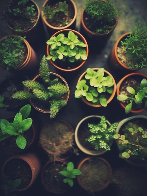 Premium Ai Image There Are Many Pots Of Plants That Are Sitting On A