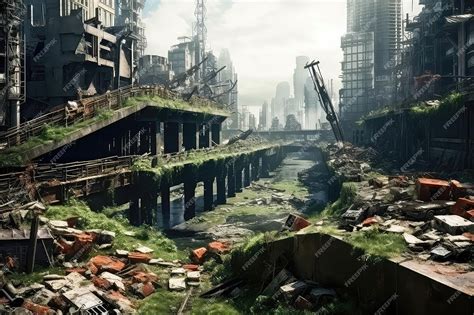 Premium Ai Image Postapocalyptic City With Overgrown Buildings In