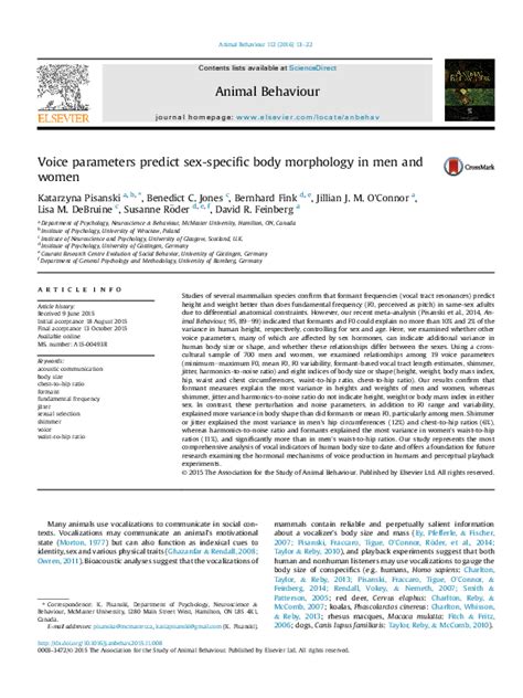 Pdf Voice Parameters Predict Sex Specific Body Morphology In Men And
