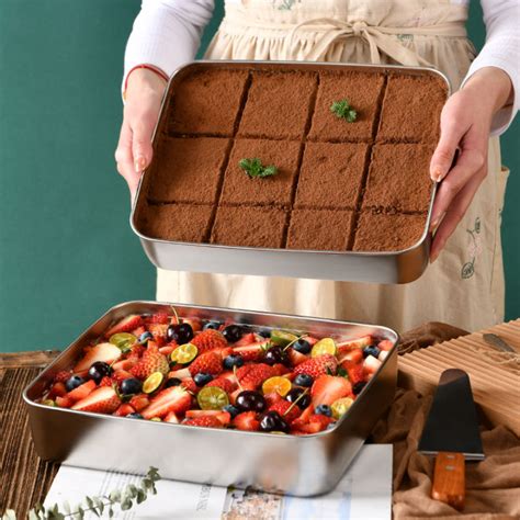 ถาดอบสแตนเลสสําหรับกล่อง Tiramisu แม่พิมพ์ผงน้ําแข็งพิเศษ ภาชนะไม่ลื่น พื้นราบ รูปร่าง