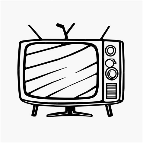레트로 빈티지 오래 된 텔레비전 Tv 손으로 그린 만화 스티커 아이콘 개념 격리 된 그림 프리미엄 벡터
