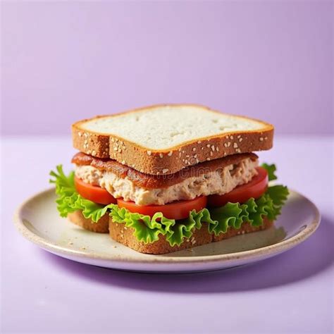 Tuna Sandwich With Fresh Lettuce And Tomato On Whole Grain Bread Stock