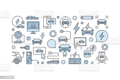 벡터 전기 자동차 개념 파란색 배너 또는 흰색 배경에 Ev 그림 경제에 대한 스톡 벡터 아트 및 기타 이미지 경제 교통수단 금융 Istock