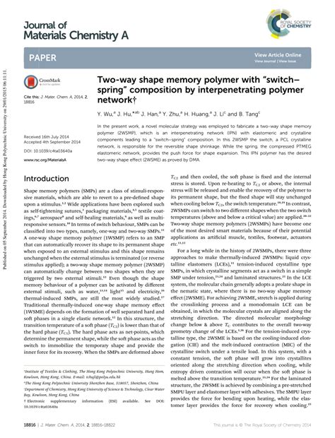 Pdf Two Way Shape Memory Polymer With Switch Spring Composition By Interpenetrating Polymer
