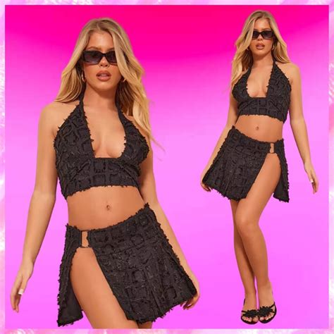 Halter Low Cut Crop Top Skirt Set ®beach Babe Bikini