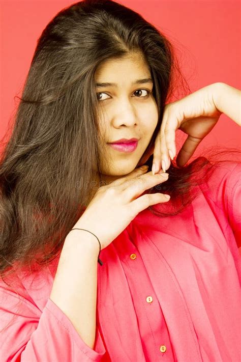 Solo Image Of Beautiful Indian Female Model In Pink Dress Stock Photo Image Of Face Solo