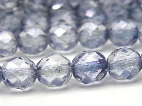 Fire Polished Czech Glass Beads 8 Mm Colour Blue Effect Lustre Size