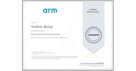 Vaibhav Mulay On Linkedin Completion Certificate For Arm Cortex M Processors Overview